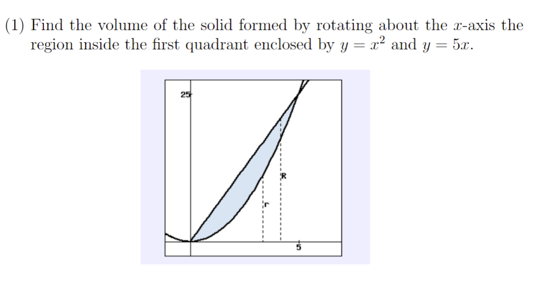 Solved (1) ﻿Find the volume of the solid formed by rotating | Chegg.com