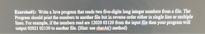 Solved Exercise#1: Write a Java program that reads two | Chegg.com