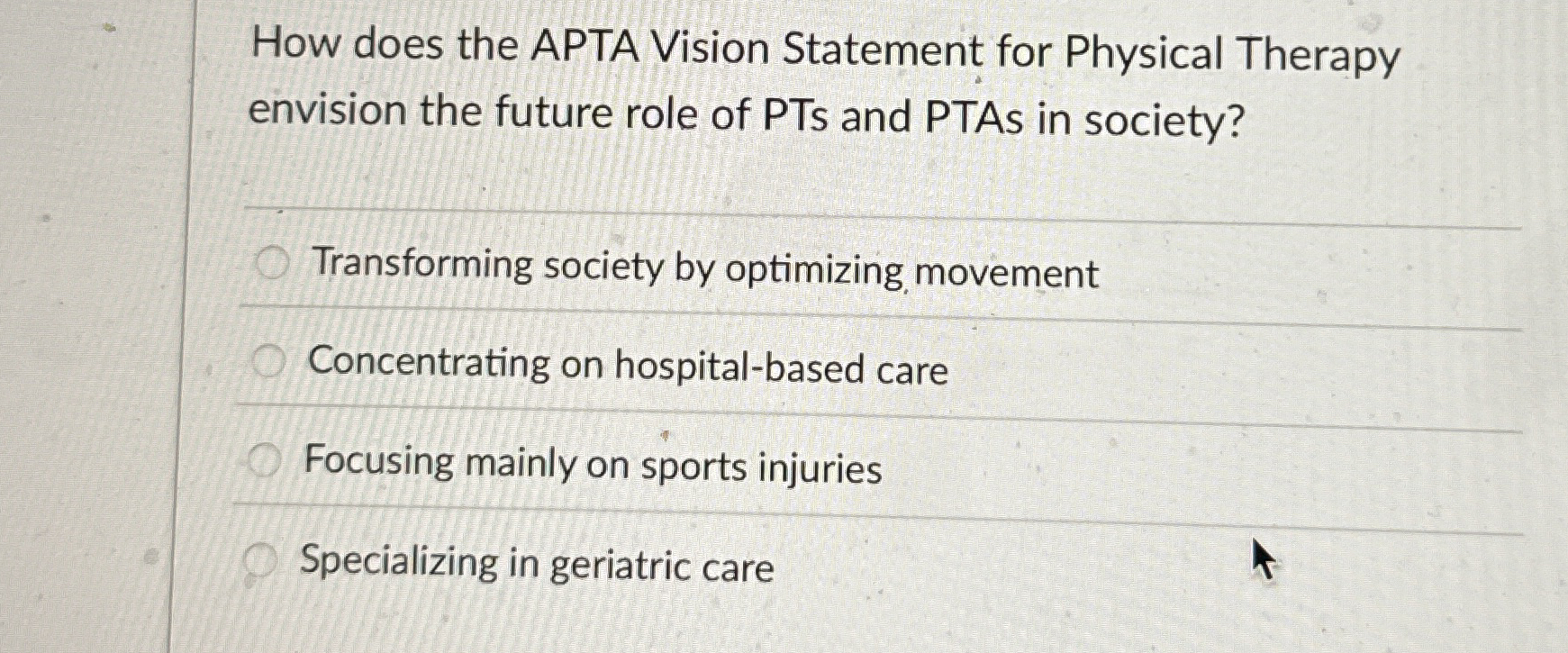 Solved How does the APTA Vision Statement for Physical | Chegg.com