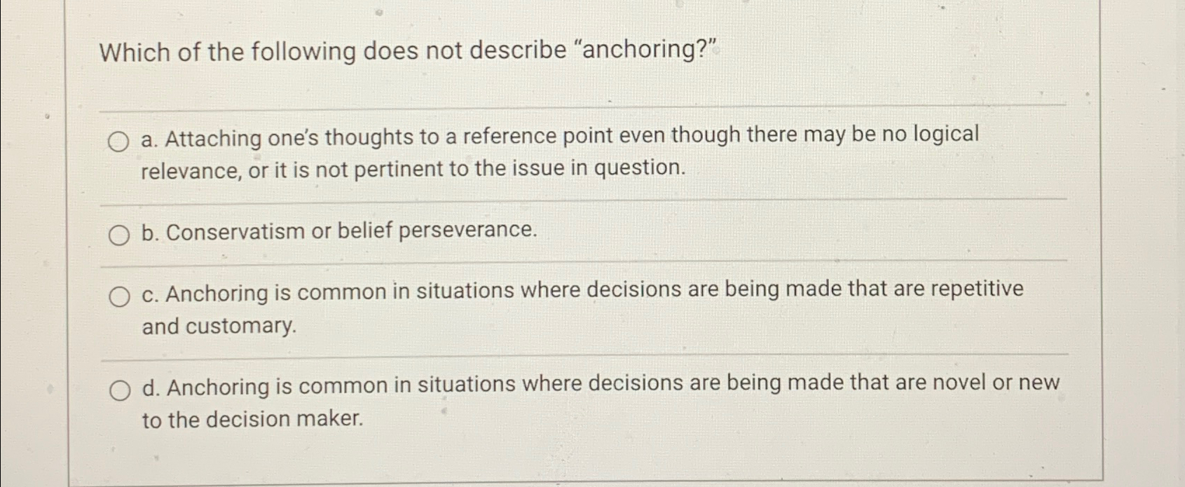 Solved Which of the following does not describe | Chegg.com