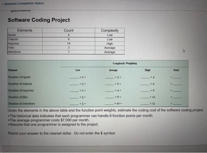 Solved Software Coding Project Given the elements in the | Chegg.com