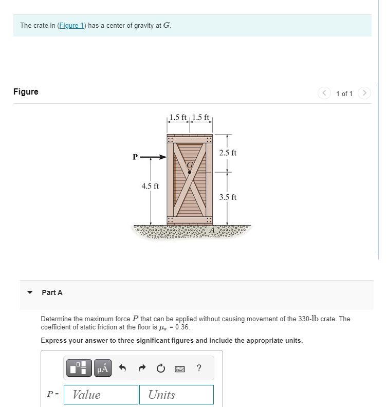 Solved The crate in (Figure 1) ﻿has a center of gravity at | Chegg.com
