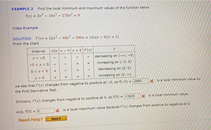 Solved EXAMPLE 2 Find the local minimum and maximum values | Chegg.com