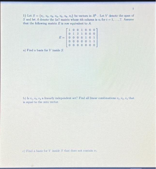 S and let A denote the 5x7 matrix whose ith column is | Chegg.com