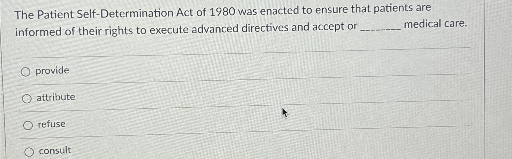 Solved The Patient Self-Determination Act of 1980 ﻿was | Chegg.com