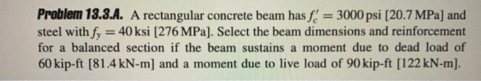 Solved Problem 13.3.A. A rectangular concrete beam has | Chegg.com