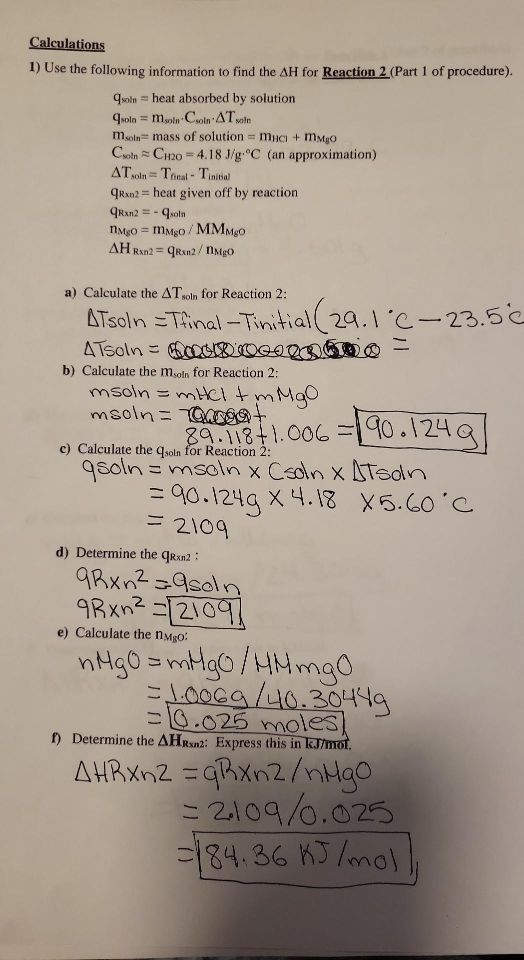Solved Calculations 1) Use the following information to find | Chegg.com