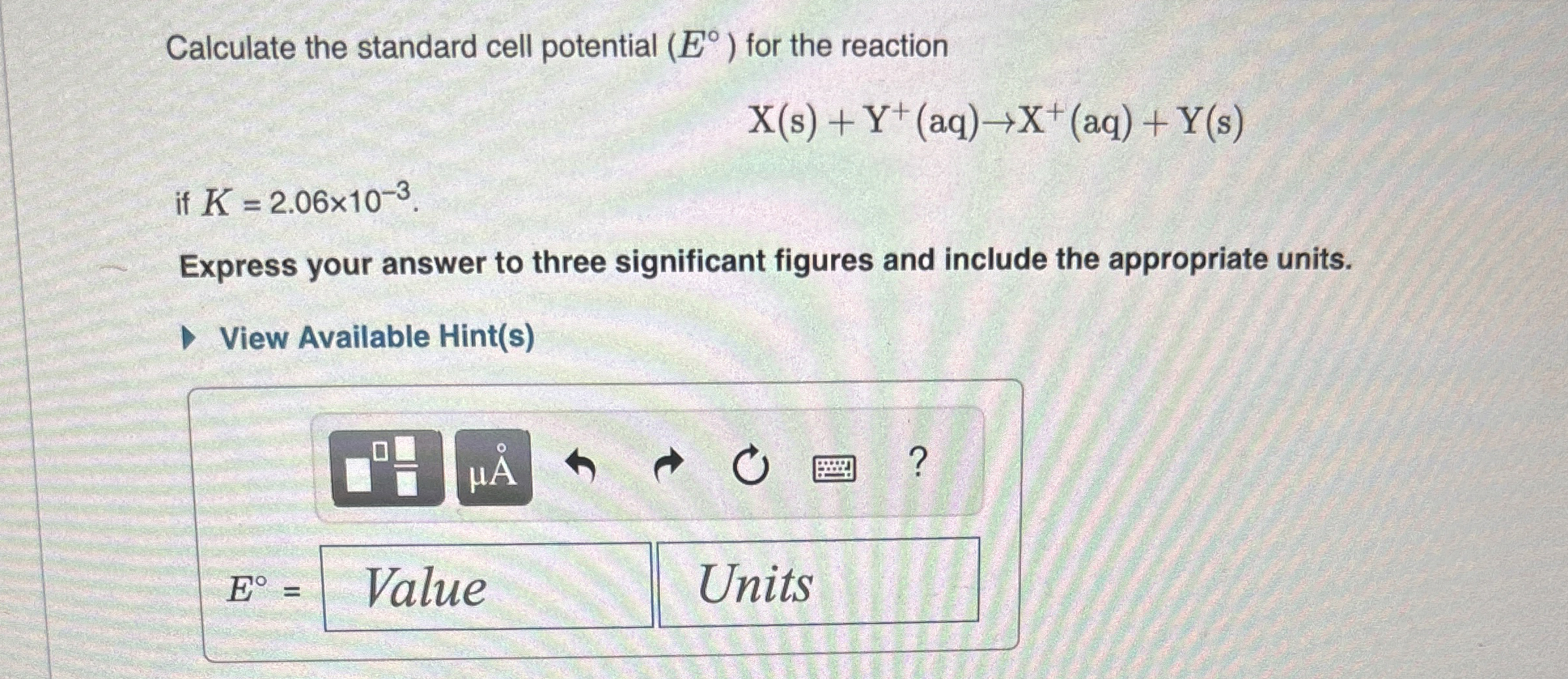 Calculate the standard cell potential (E°) ﻿for the | Chegg.com