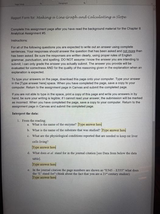 Solved Report Form for: Making a Line Graph and Calculating | Chegg.com