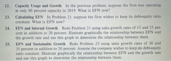 Solved 21. Calculating EFN The most recent financial | Chegg.com
