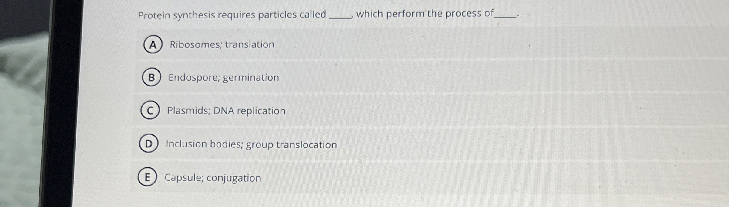 Solved Protein synthesis requires particles calledwhich | Chegg.com