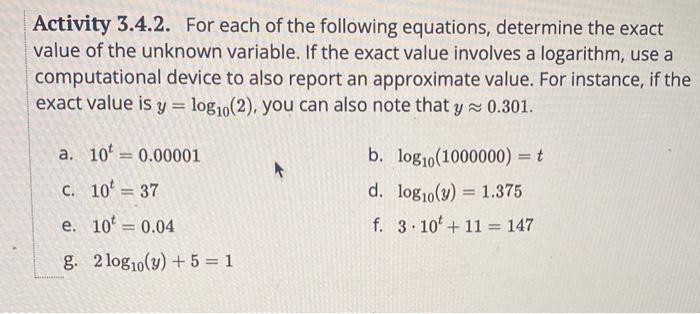 Solved Activity 3.4.2. For each of the following equations, | Chegg.com