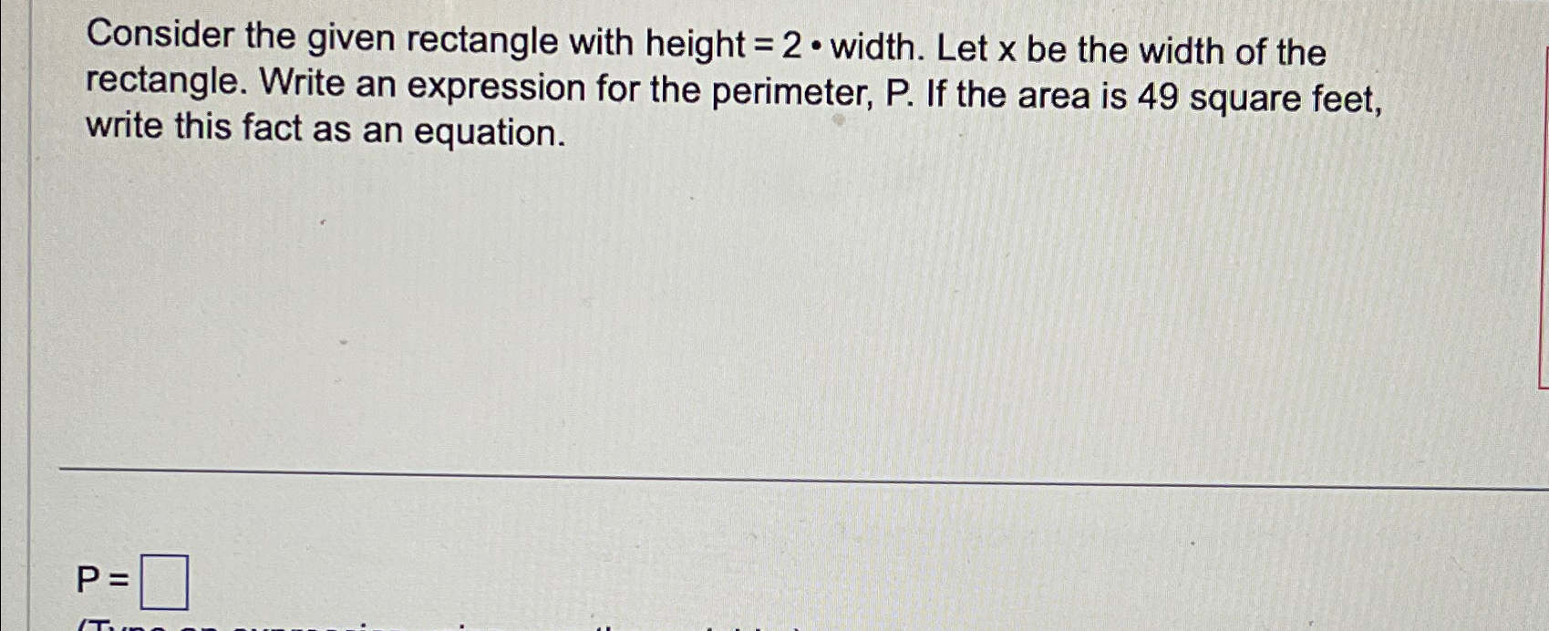 Solved Consider the given rectangle with height =2* ﻿width. | Chegg.com
