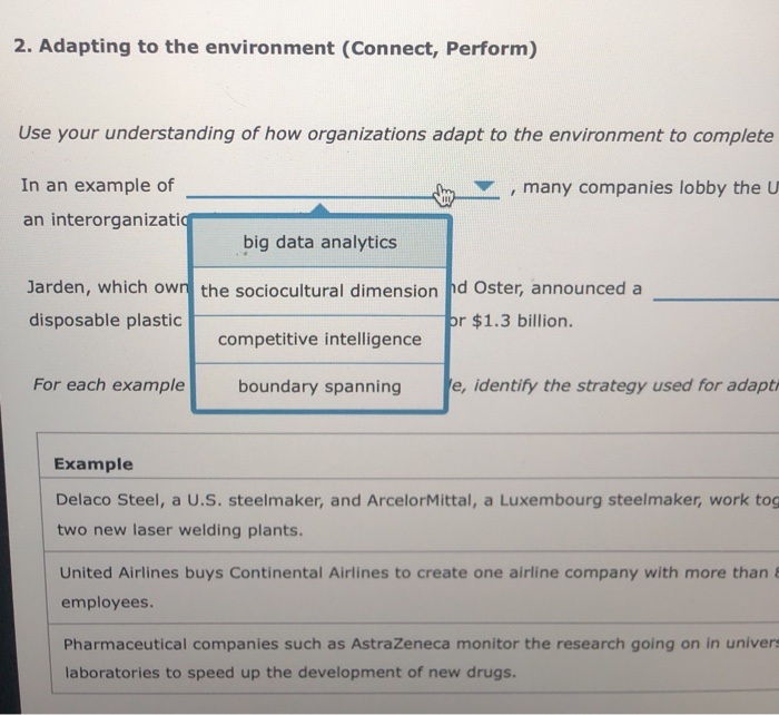 Solved 2. Adapting to the environment (Connect, Perform) Use | Chegg.com