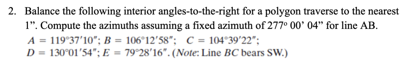 Solved Balance the following interior angles-to-the-right | Chegg.com
