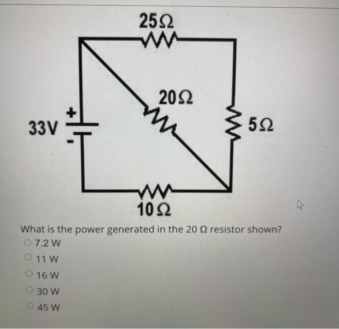 Solved 25Ω 2052 33V 5Ω 10Ω What is the power generated in | Chegg.com