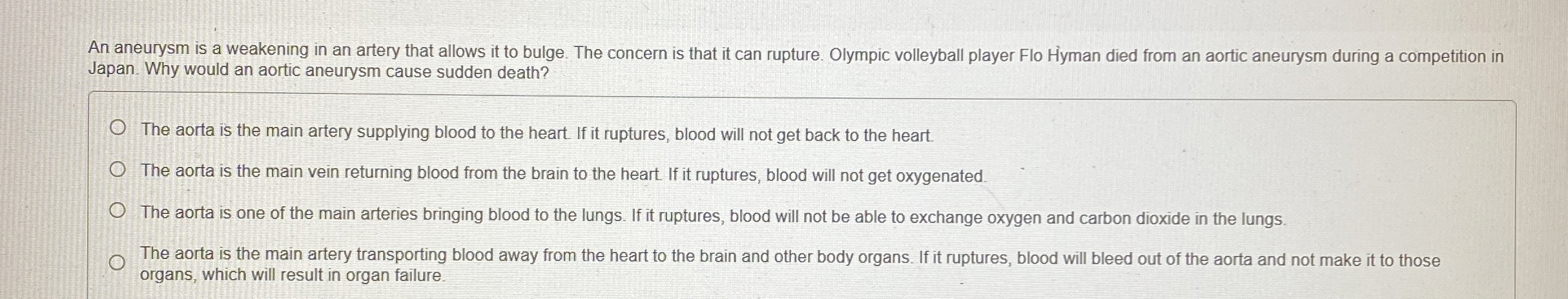 Solved An aneurysm is a weakening in an artery that allows | Chegg.com