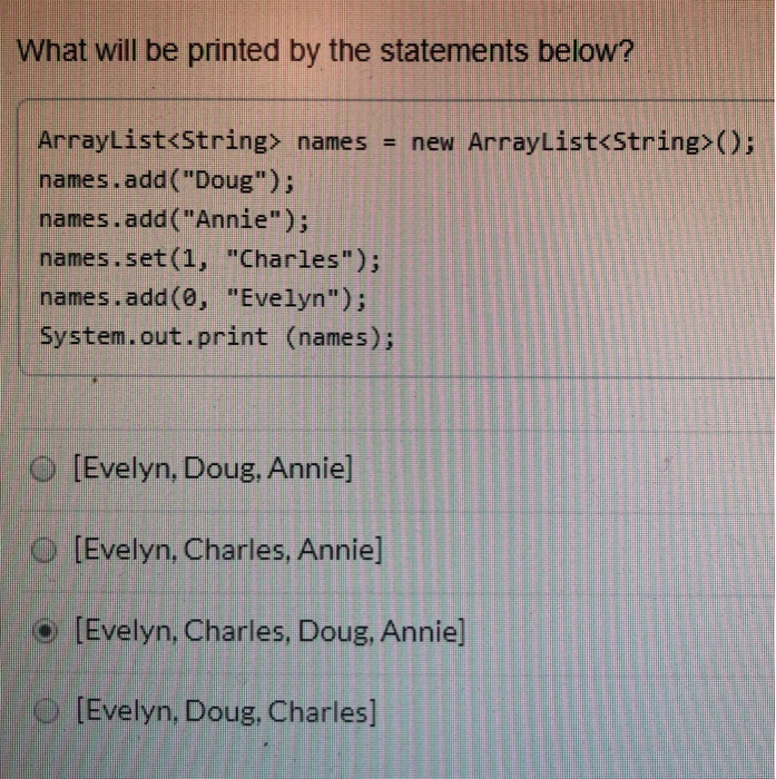 Solved What will be printed by the statements below? U | Chegg.com