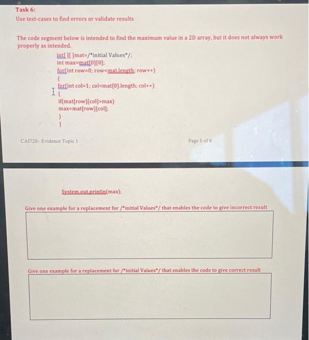 Solved Task 6: Use test cases to find errors or validate | Chegg.com