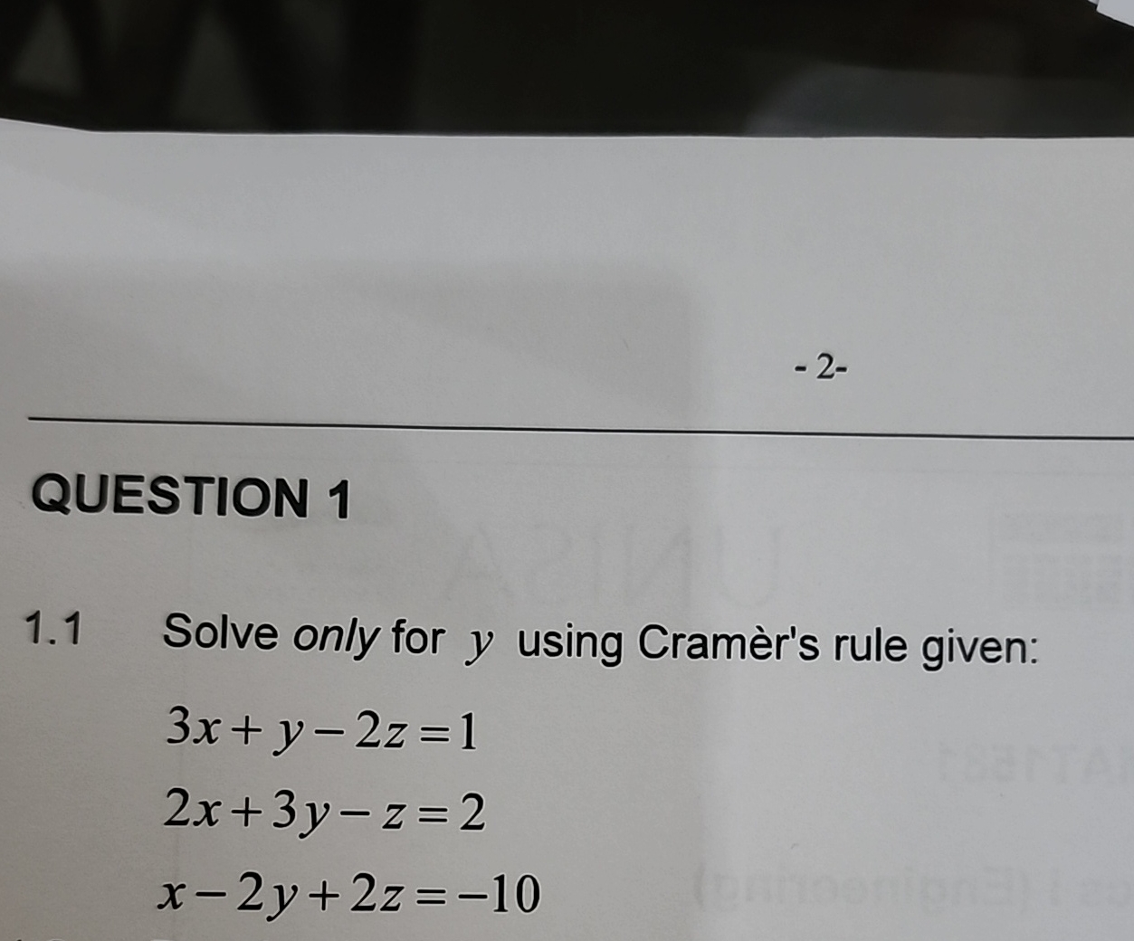 Solved QUESTION 11.1 ﻿Solve only for y ﻿using Cramèr's rule | Chegg.com