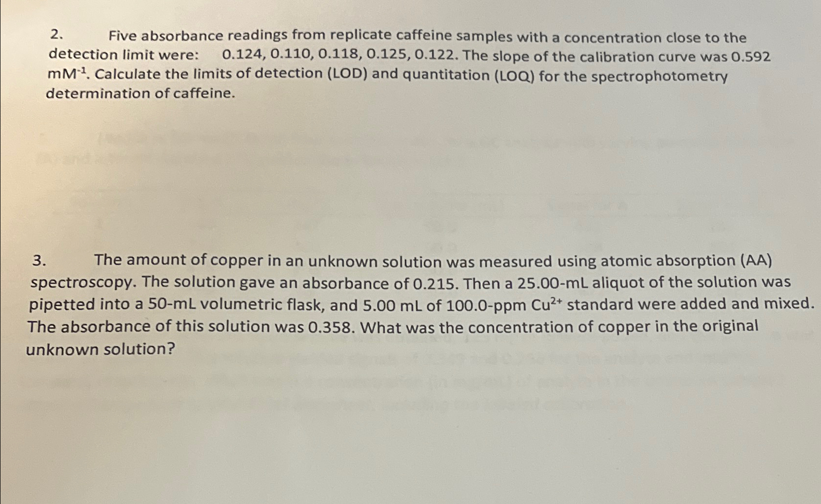 Solved Five absorbance readings from replicate caffeine | Chegg.com