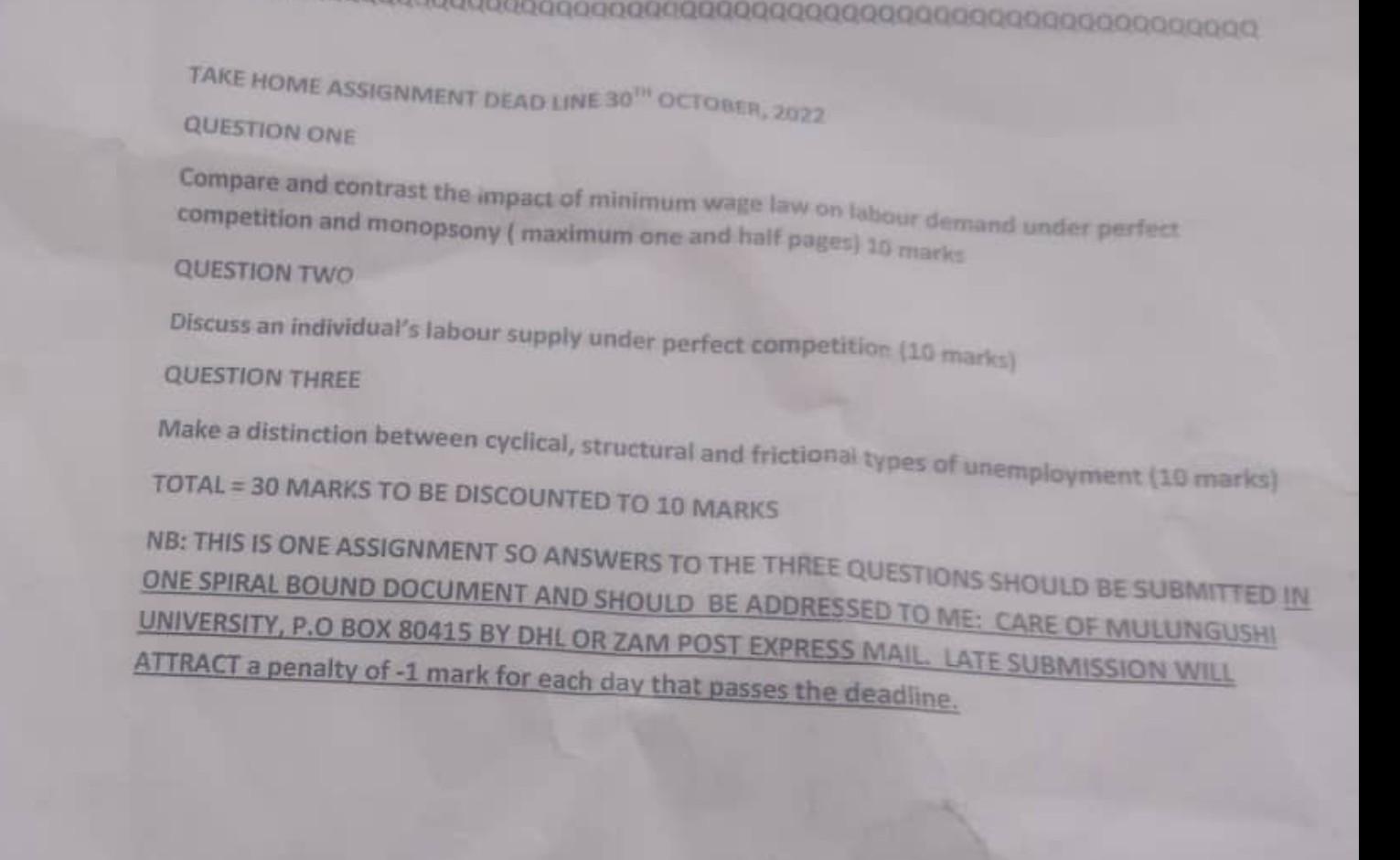 Solved TAKE HOME ASSIGNMENT DEAD LINE 30til OCTOERA, 2022 | Chegg.com