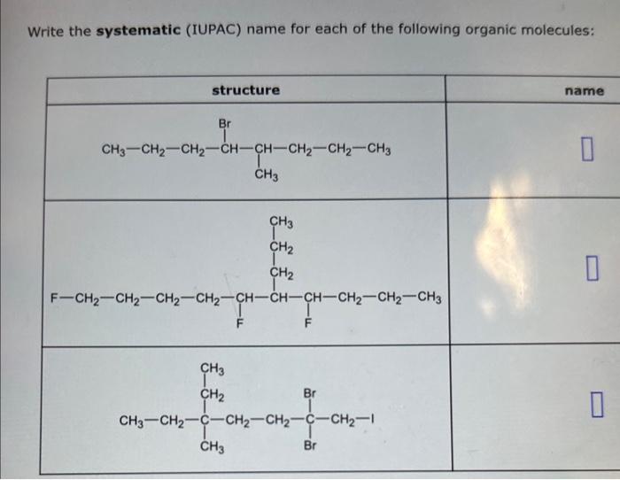 Solved Write the systematic (IUPAC) name for each of the | Chegg.com
