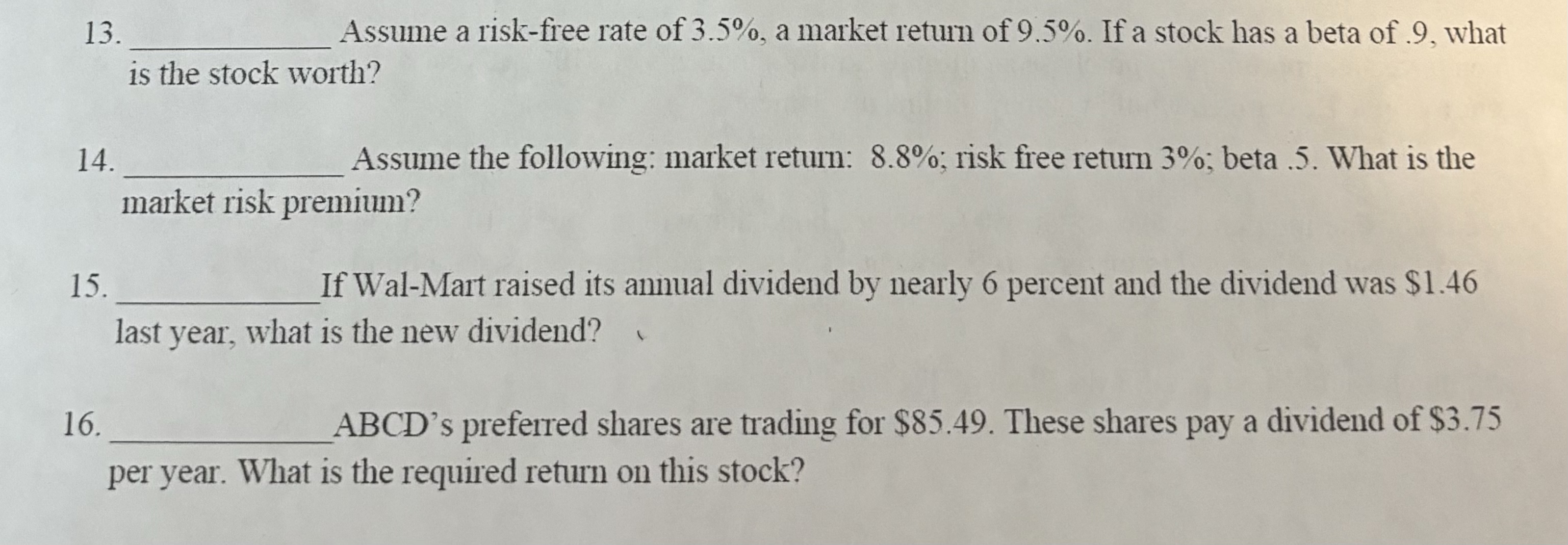 Solved Assume a risk-free rate of 3.5%, ﻿a market return of | Chegg.com