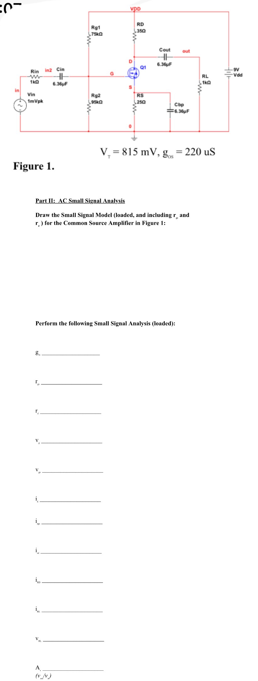 Figure 1.Part II: AC Small Signal AnalysisDraw the | Chegg.com