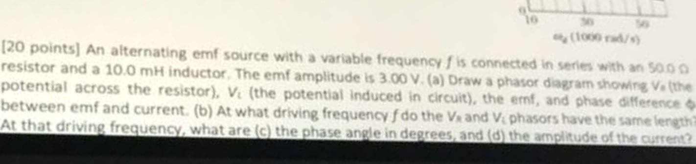 Solved [20 points] An alternating emf source with a variable | Chegg.com