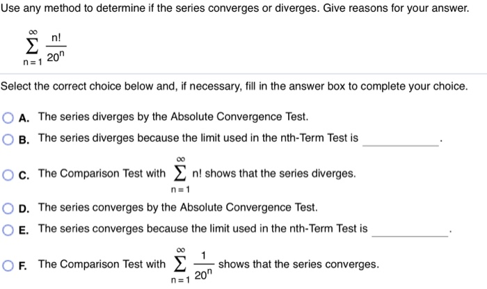 Solved Use any method to determine if the series converges | Chegg.com