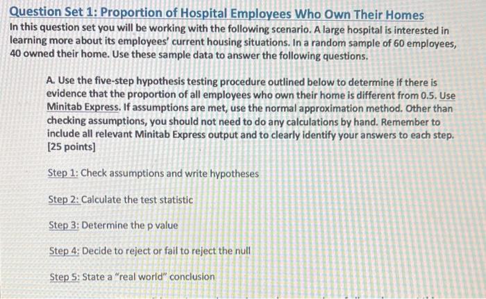 Solved Question Set 1: Proportion of Hospital Employees Who | Chegg.com