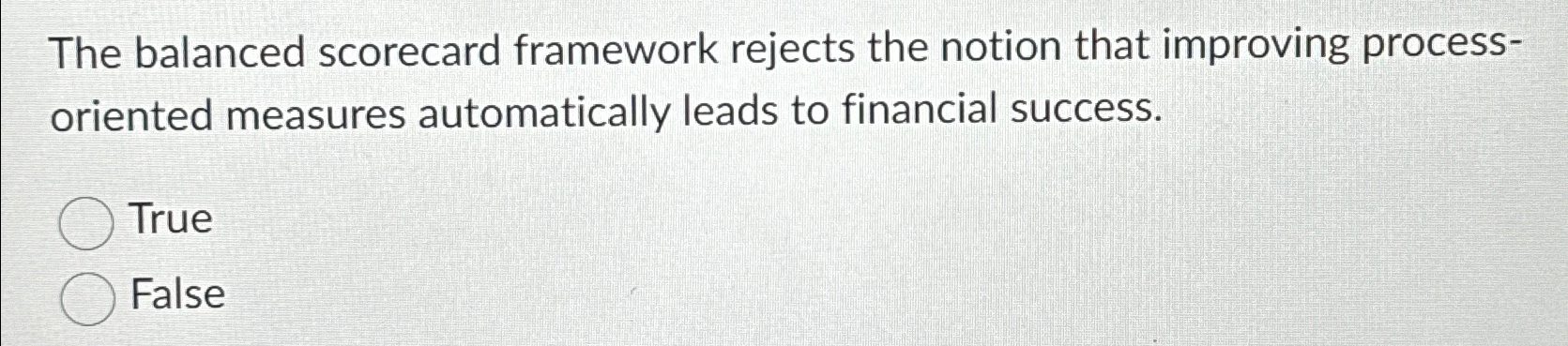 Solved The balanced scorecard framework rejects the notion | Chegg.com