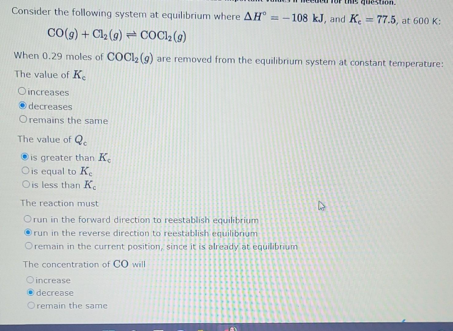 Solved Consider the following system at equilibrium where | Chegg.com
