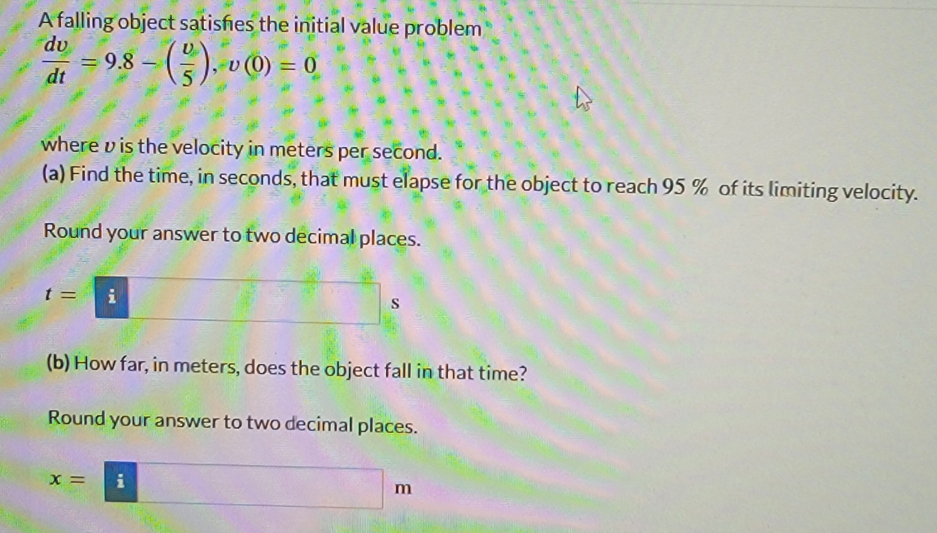 Solved A falling object satisfies the initial value | Chegg.com