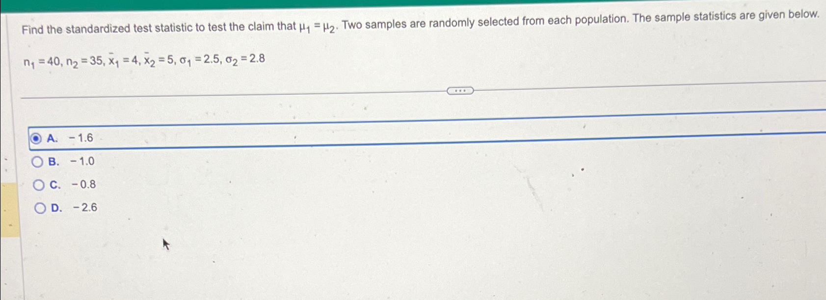 Solved Find The Standardized Test Statistic To Test The