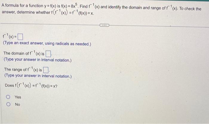 Solved A formula for a function y=f(x) is f(x)=8x5. Find | Chegg.com