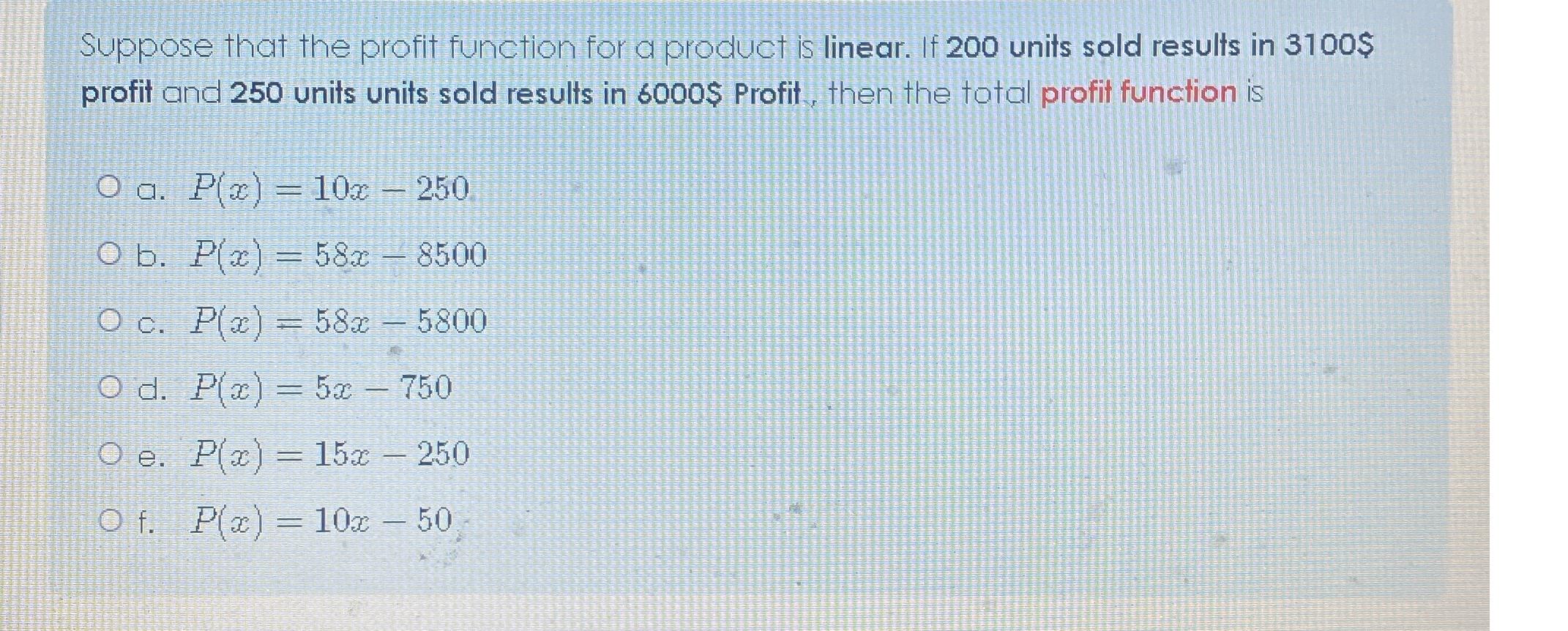 Solved Suppose that the profit function for a product is | Chegg.com
