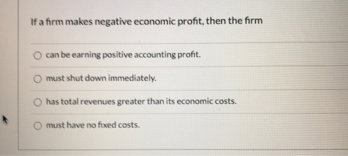 Solved If a firm makes negative economic profit, then the | Chegg.com