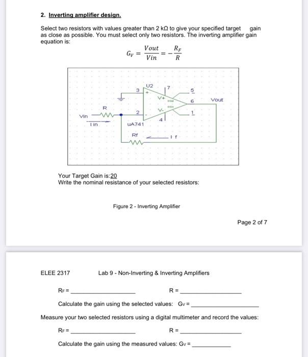 Solved 1. Non-Inverting amplifier design. Select two | Chegg.com