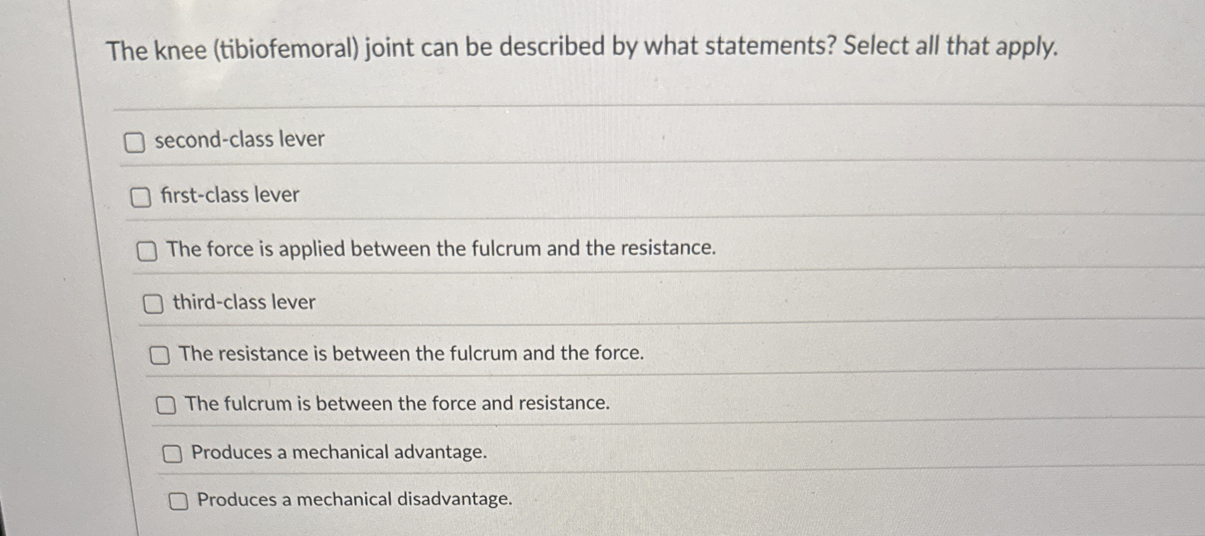 Solved The knee (tibiofemoral) ﻿joint can be described by | Chegg.com
