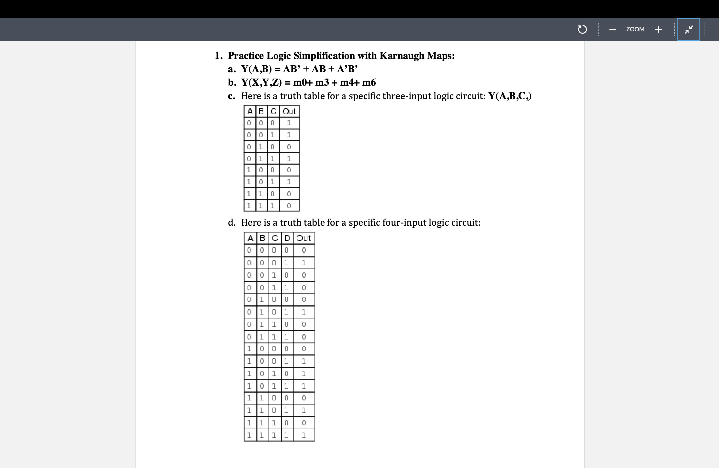Practice Logic Simplification with Karnaugh | Chegg.com
