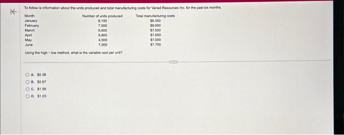 Solved Using the high - low method, what is the variable | Chegg.com