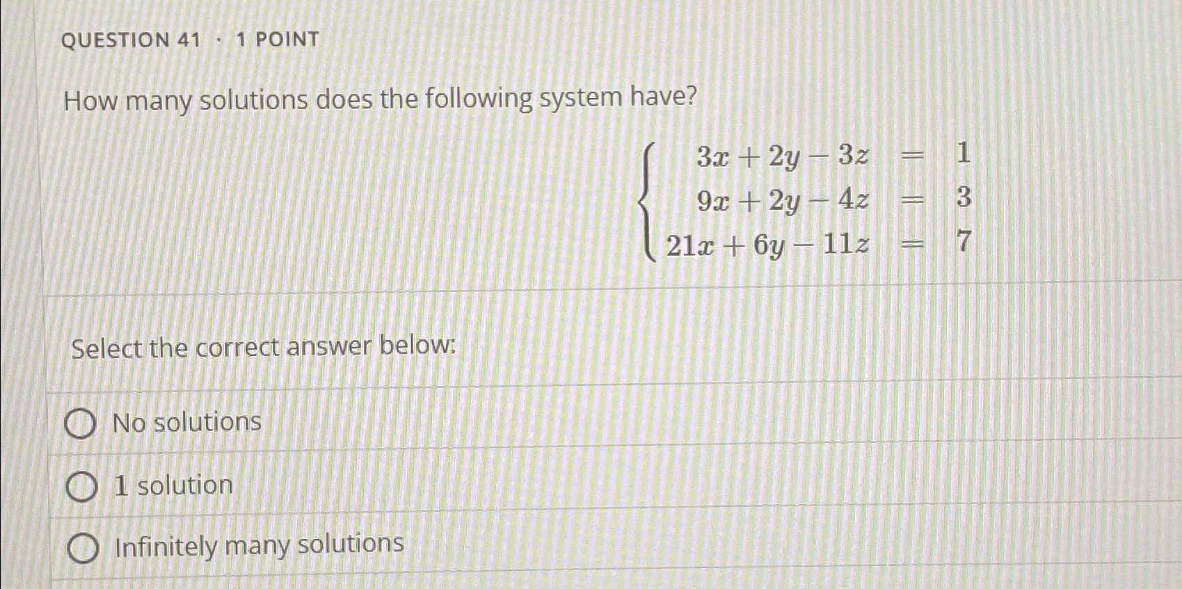 Solved QUESTION 41 - 1 ﻿POINTHow many solutions does the | Chegg.com