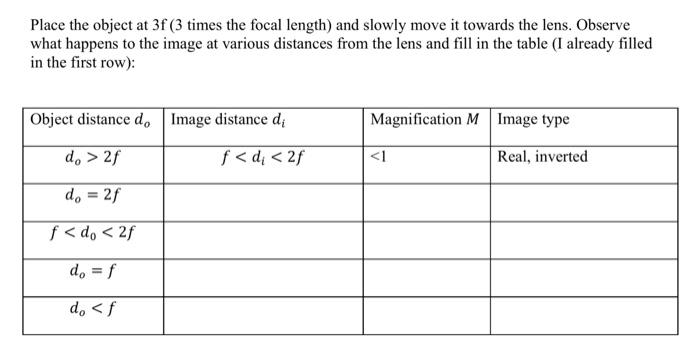 Solved Place the object at 3f (3 times the focal length) and | Chegg.com