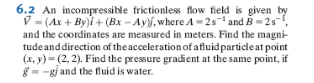 Solved 6.2 ﻿An incompressible frictionless flow field is | Chegg.com