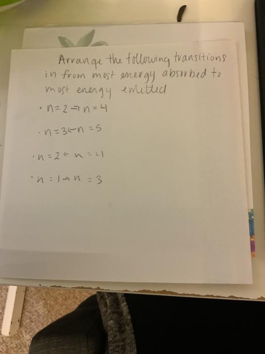 Solved Arrange the following transitions in from most energy | Chegg.com