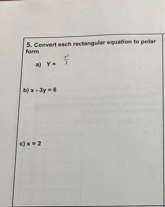 Solved 5. Convert each rectangular equation to polar form a) | Chegg.com