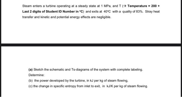 Solved Steam enters a turbine operating at a steady state at | Chegg.com