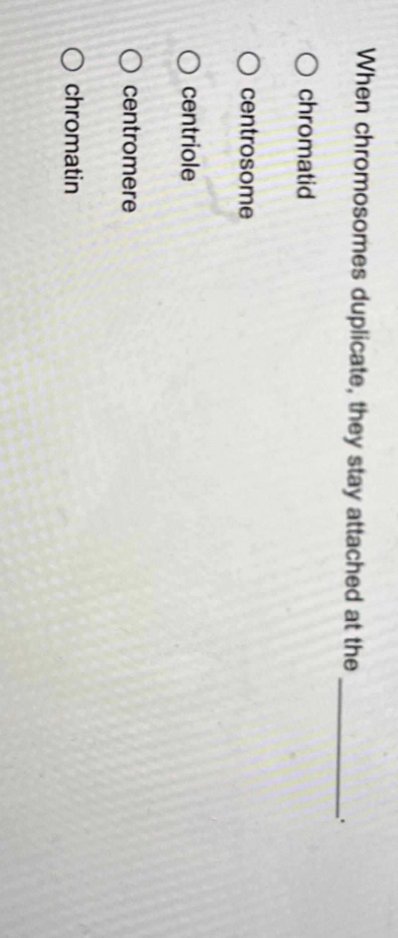 Solved When chromosomes duplicate, they stay attached at | Chegg.com